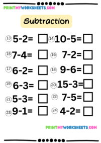Kindergarten Subtraction Worksheets PDF – Beginner Math Practice with ...