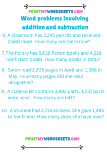 4th Grade Addition and Subtraction Word Problems Worksheets PDF | Free ...