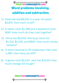 4th Grade Addition and Subtraction Word Problems Worksheets PDF | Free ...