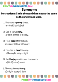 1st Grade Synonyms Worksheets PDF | Free Downloadable - Print My Worksheets