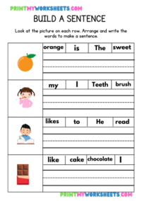 Kindergarten Sentence Building Worksheets PDF – Writing Practice with ...