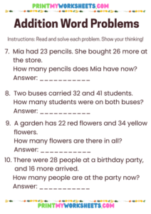 2nd Grade Addition Word Problems Worksheets PDF | Free Math ...