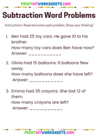 2nd Grade Subtraction Word Problems Worksheets PDF | Free Math ...