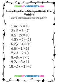 8th Grade Linear Equations and Inequalities Worksheets PDF | Free Math ...