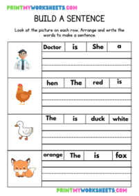 Kindergarten Sentence Building Worksheets PDF – Writing Practice with ...