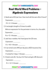 8th Grade Algebraic Expressions Worksheets PDF | Free Downloadable ...