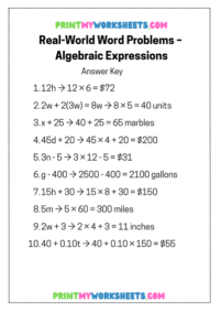 8th Grade Algebraic Expressions Worksheets PDF | Free Downloadable ...