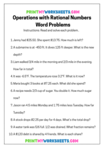 7th Grade Operations with Rational Numbers Worksheets PDF | Free ...