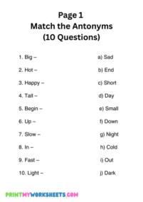 3rd Grade Antonyms Worksheets PDF | Free English Downloadable - Print ...