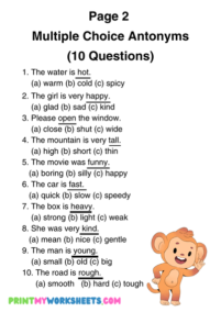 3rd Grade Antonyms Worksheets PDF | Free English Downloadable - Print ...