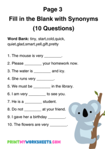 3rd Grade Synonyms Worksheets PDF | Free English Downloadable - Print ...
