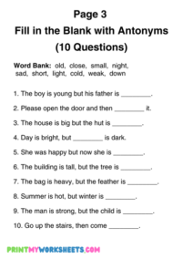 3rd Grade Antonyms Worksheets PDF | Free English Downloadable - Print ...