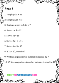 7th Grade Expressions and Equations Worksheets PDF | Free Math ...