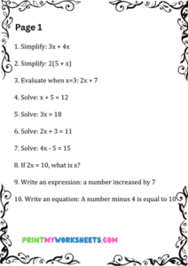 7th Grade Expressions and Equations Worksheets PDF | Free Math ...