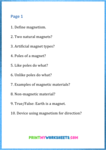 8th Grade Magnetism Worksheets PDF | Free Science Practice Downloadable ...