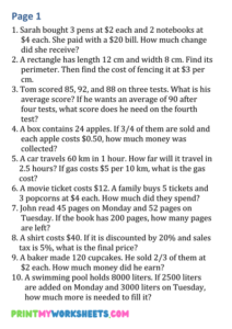 7th Grade Multi-Step Word Problems Worksheets PDF | Free Math ...