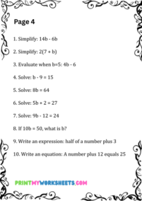 7th Grade Expressions and Equations Worksheets PDF | Free Math ...