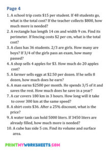 7th Grade Multi-Step Word Problems Worksheets PDF | Free Math ...