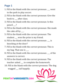 6th Grade Pronouns Worksheets PDF – Free with Answer Key - Print My ...