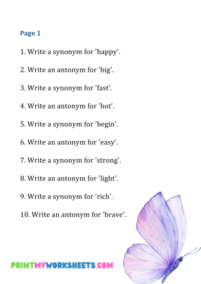 6th Grade Synonyms and Antonyms Worksheets PDF – Free - Print My Worksheets