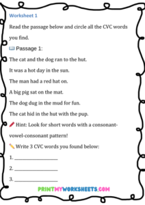 2nd Grade CVC Word Hunt Worksheets PDF – Phonics Word Search Practice ...