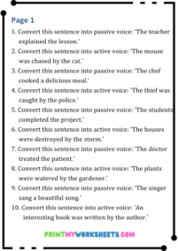 6th Grade Active and Passive Voice Worksheets PDF | Free English ...