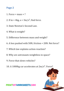 8th Grade Forces Worksheets PDF – Physics Practice with Answer Key ...
