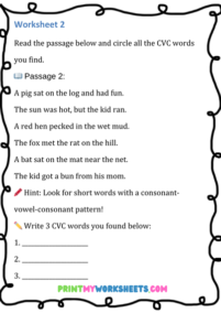 2nd Grade CVC Word Hunt Worksheets PDF – Phonics Word Search Practice ...