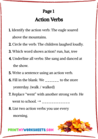 5th Grade Verbs Worksheets PDF – Easy Home Grammar Review Pack - Print ...