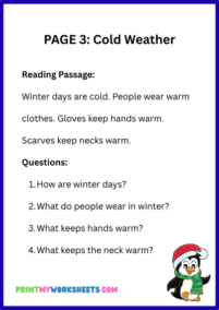 1st Grade Winter Reading Comprehension Worksheets PDF – Seasonal ...