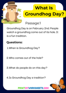 2nd Grade Groundhog Day Reading Worksheets PDF – February Comprehension ...