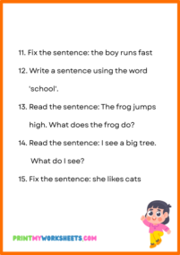 1st Grade Sentence Writing and Fluency Worksheets PDF – Free - Print My ...