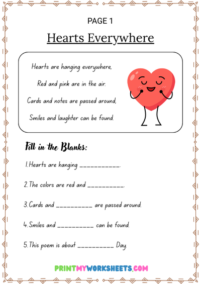 4th Grade Valentines Day Poem Reading Worksheet PDF – Fun Holiday ...