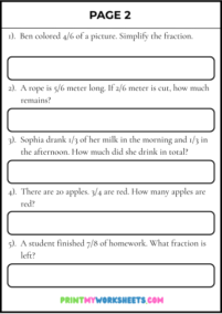 4th Grade Fraction Word Problems Worksheets PDF – Multi-Step Practice ...