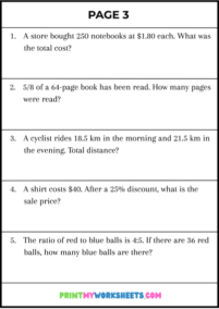 6th Grade Math Word Problems Worksheets PDF – Multi-Step Problem ...