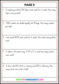 5th Grade Math Word Problems Worksheets PDF – Printable Practice for ...